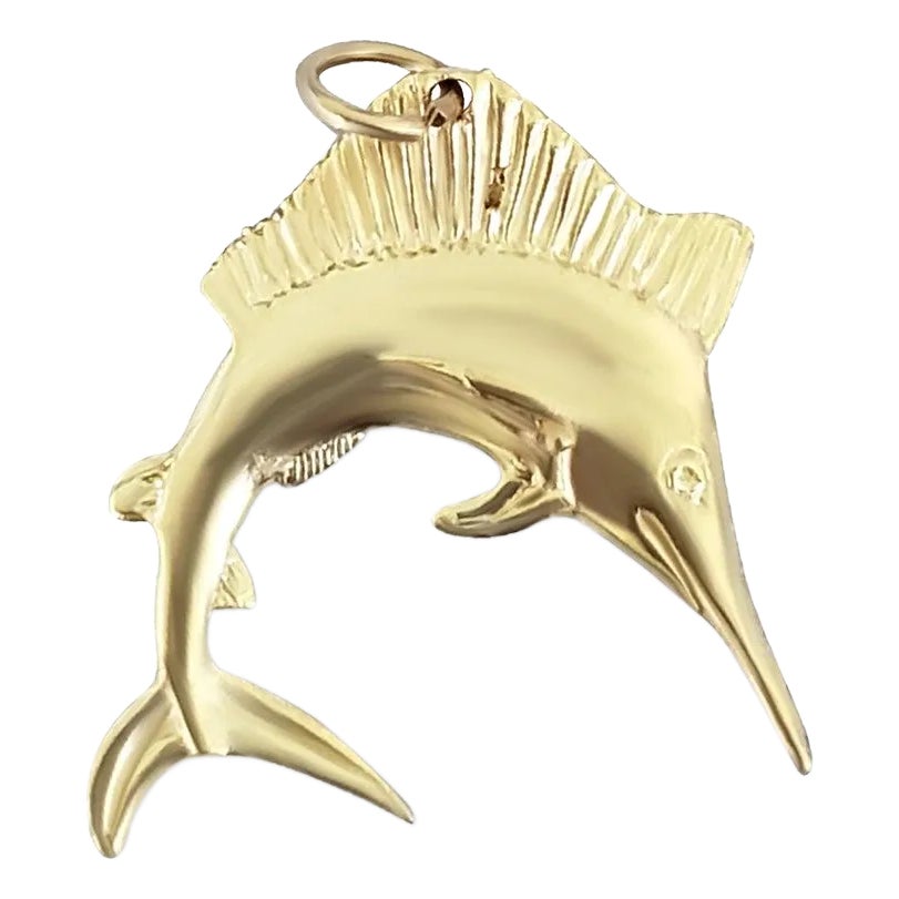 Swordfish with Diamond Cuts Charm/Pendant 14k Yellow Gold | Chairish