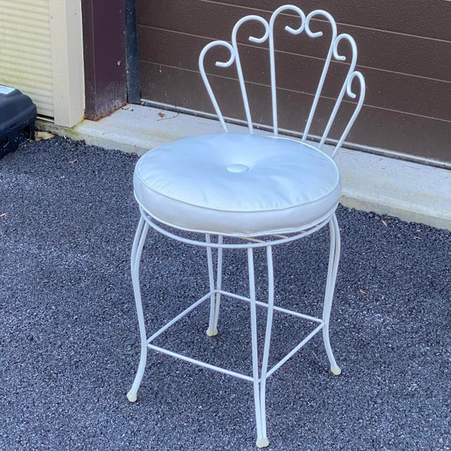 White Enameled Wrought Iron Decorative Vanity Stool | Chairish