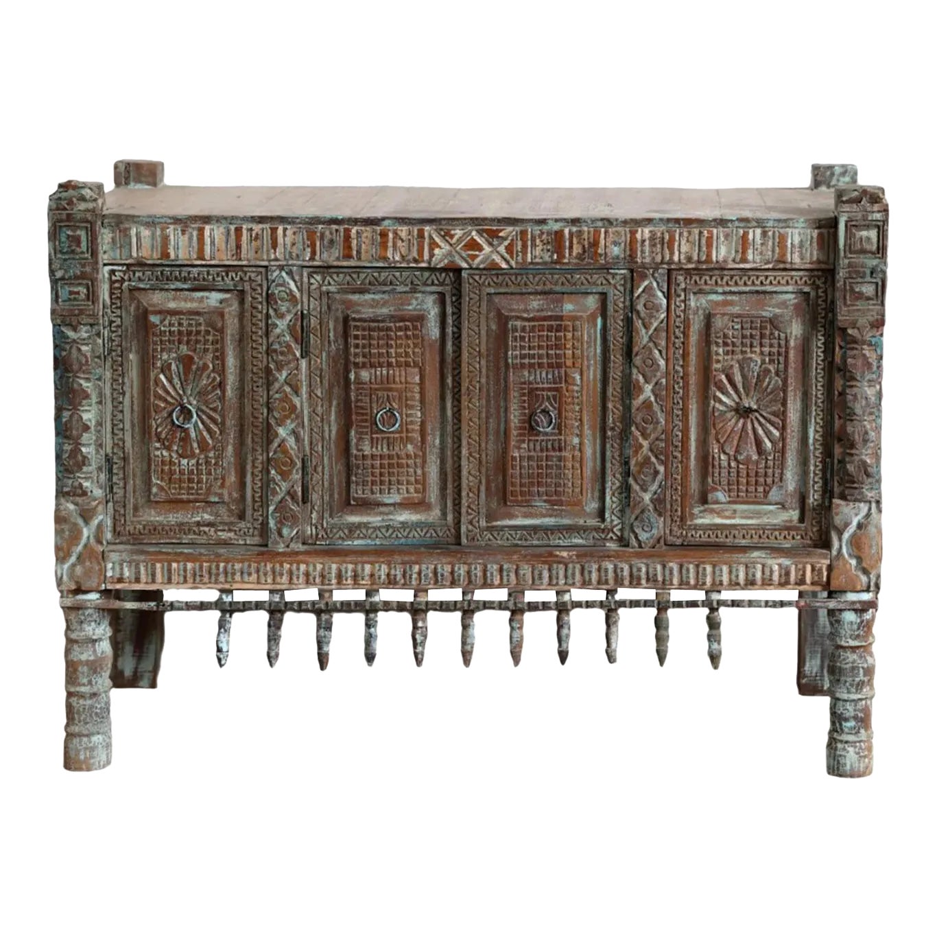 1920s Antique Shabby Chic Blue Storage Chest Cabinet | Chairish