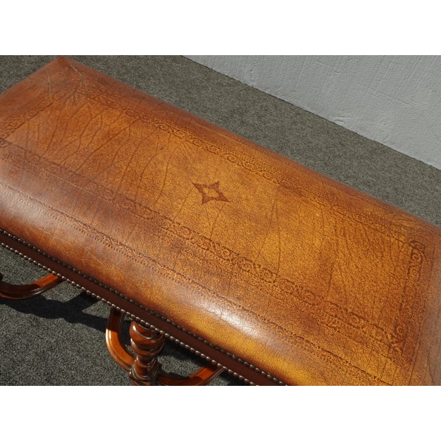 Vintage Theodore Alexander Brown Leather Rustic Bench | Chairish