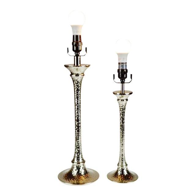 Silver Colored Hammered Metal Candlestick Style Table Lamps - a Pair ...