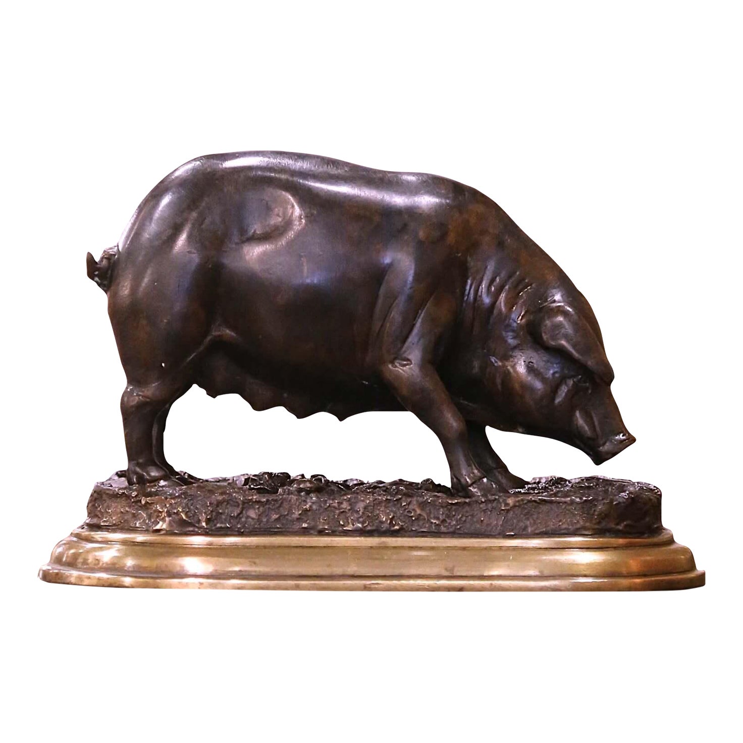 19th Century French Patinated Bronze Pig Sculpture Signed Jules ...