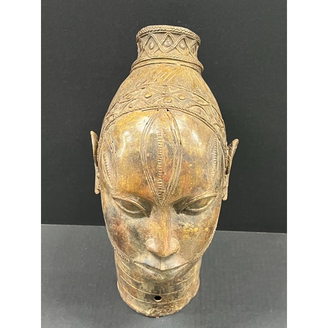 Large Late 20th Century Benin Bronze Oba Head Sculpture African Art ...