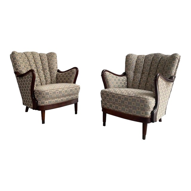 1930s Pair of Art Deco Wingback Lounge Chairs | Chairish