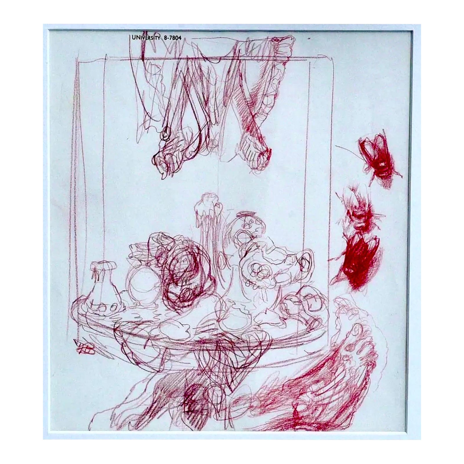 Hyman BloomBoston Expressionist Conte Pencil Drawing "Still Life with ...