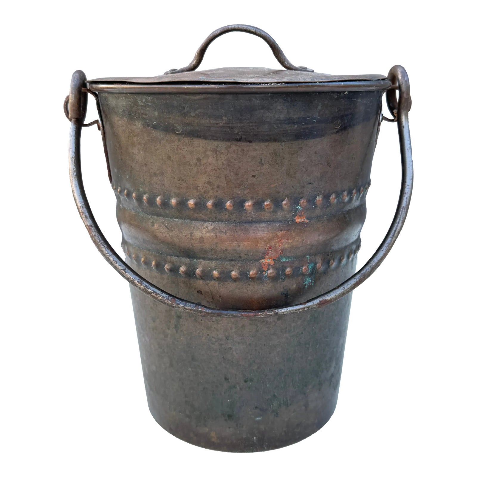 Antique Early 1900s Riveted Copper Carry & Hang Pot With Hanging Loop ...