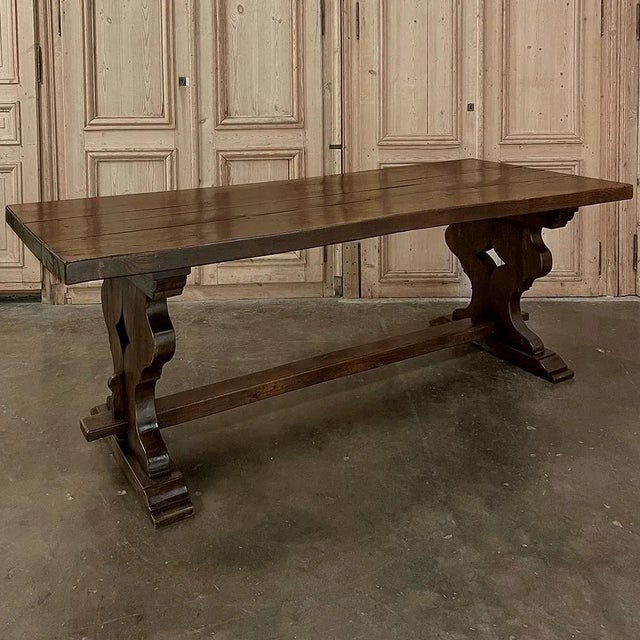 Antique Rustic Italian Style Trestle Farm Table | Chairish