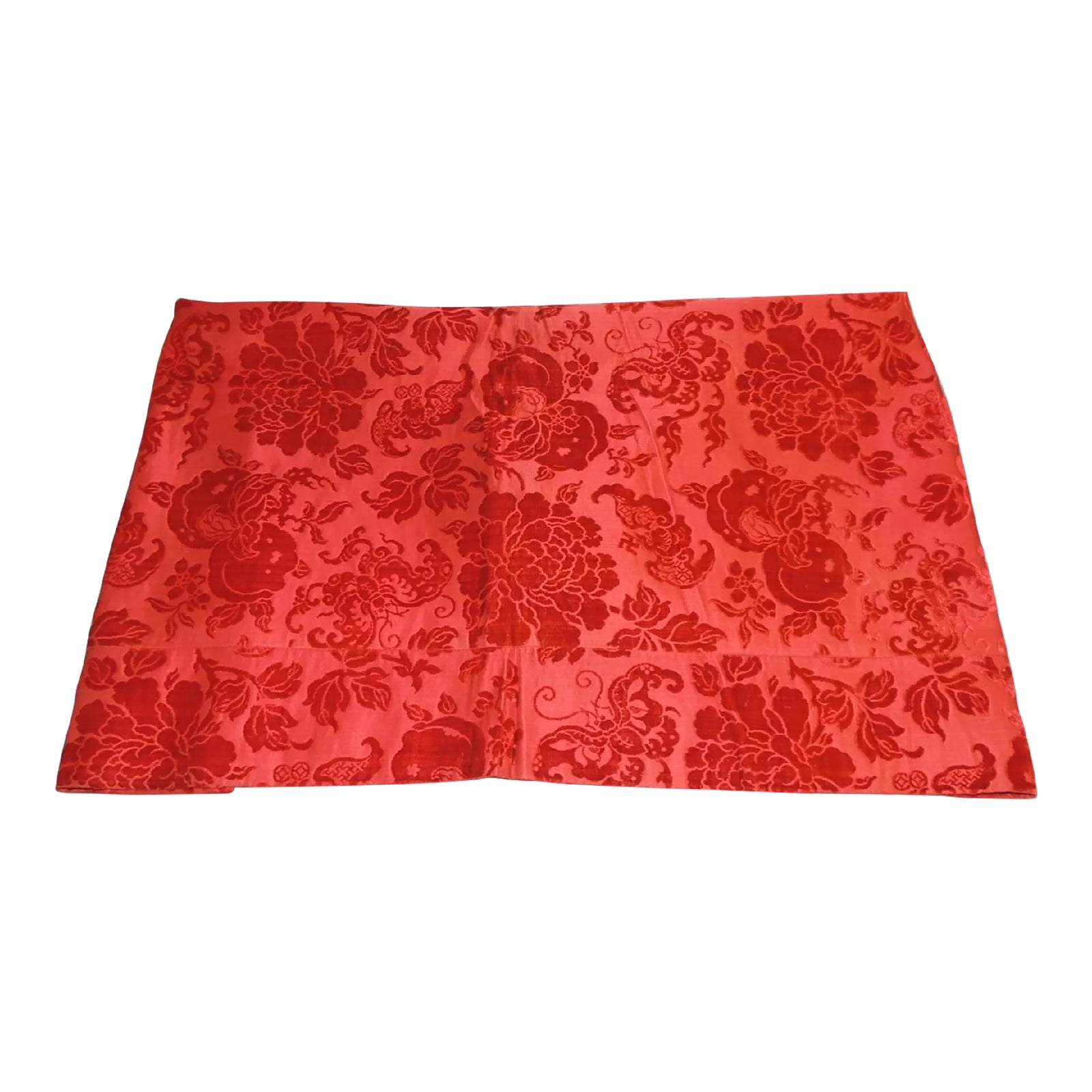Antique Scarlet Red Cut Velvet Textile | Chairish
