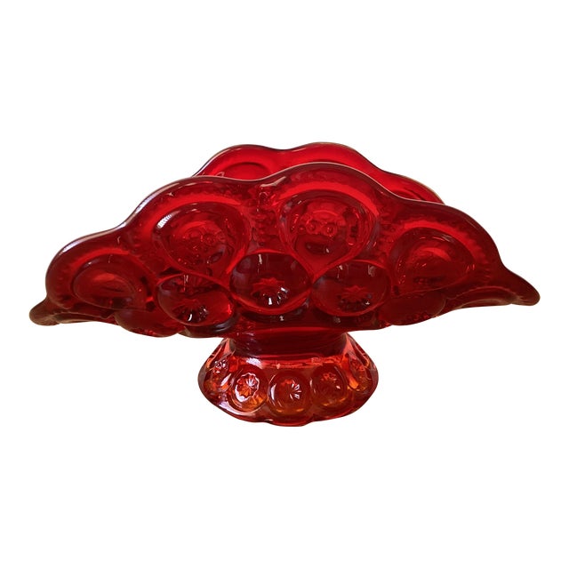 60s Ruby Red Moon and Stars Pressed Glass Banana Boat Fruit Bowl ...