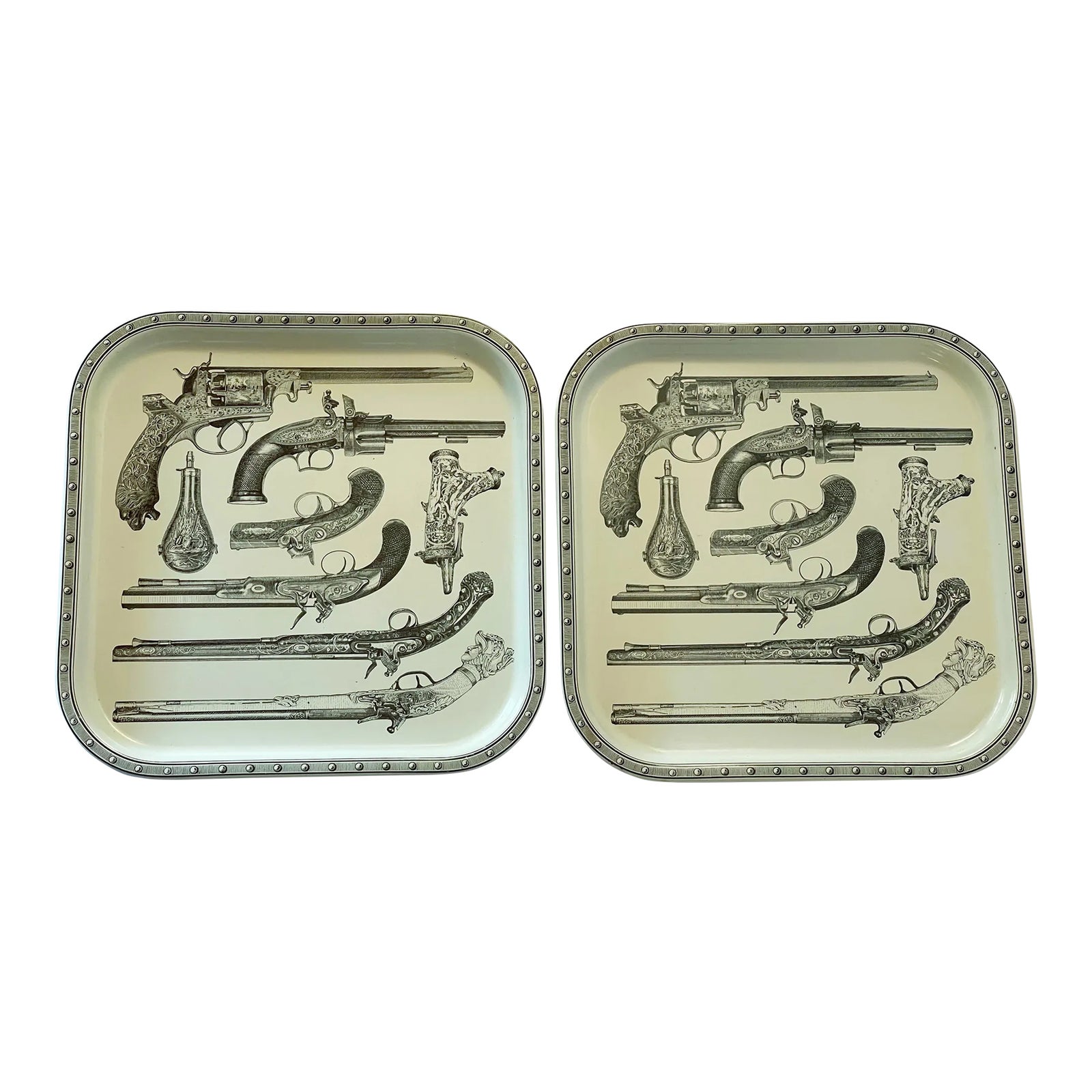 1960s Metal Trays With Guns by Fornasetti | Chairish