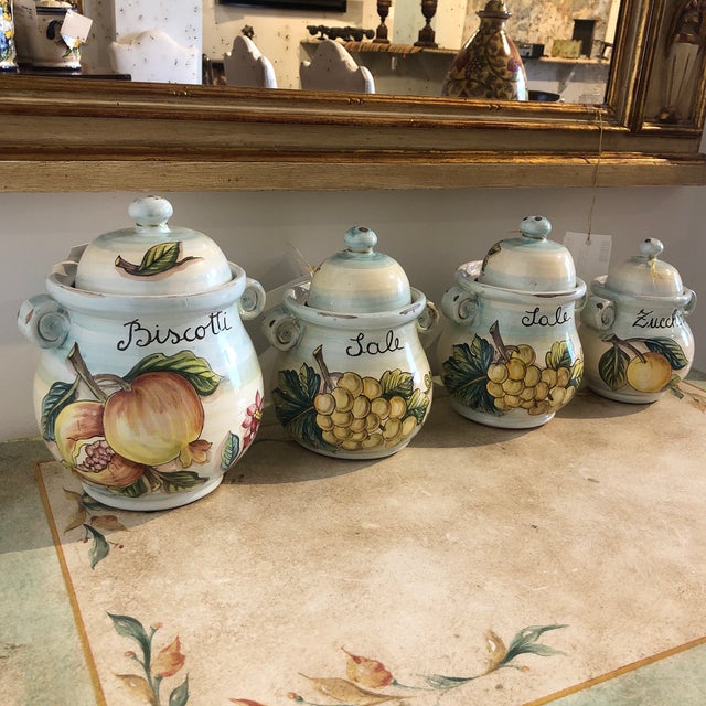 1990s Italian Hand-Painted Ceramic Canisters - Set of 4 | Chairish