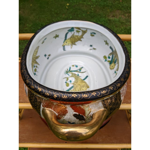 Fine Chinese Famille Noir Porcelain Foot Bath Jardiniere Cachepot W/Coy ...