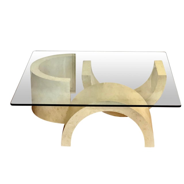 1980's Custom Faux Stone Sculptural Base Coffee Table | Chairish