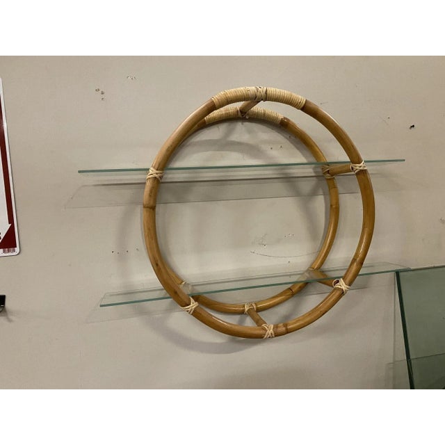 Restored Circular Rattan "Skelton" Wall Shelf W/ Slat Glass | Chairish