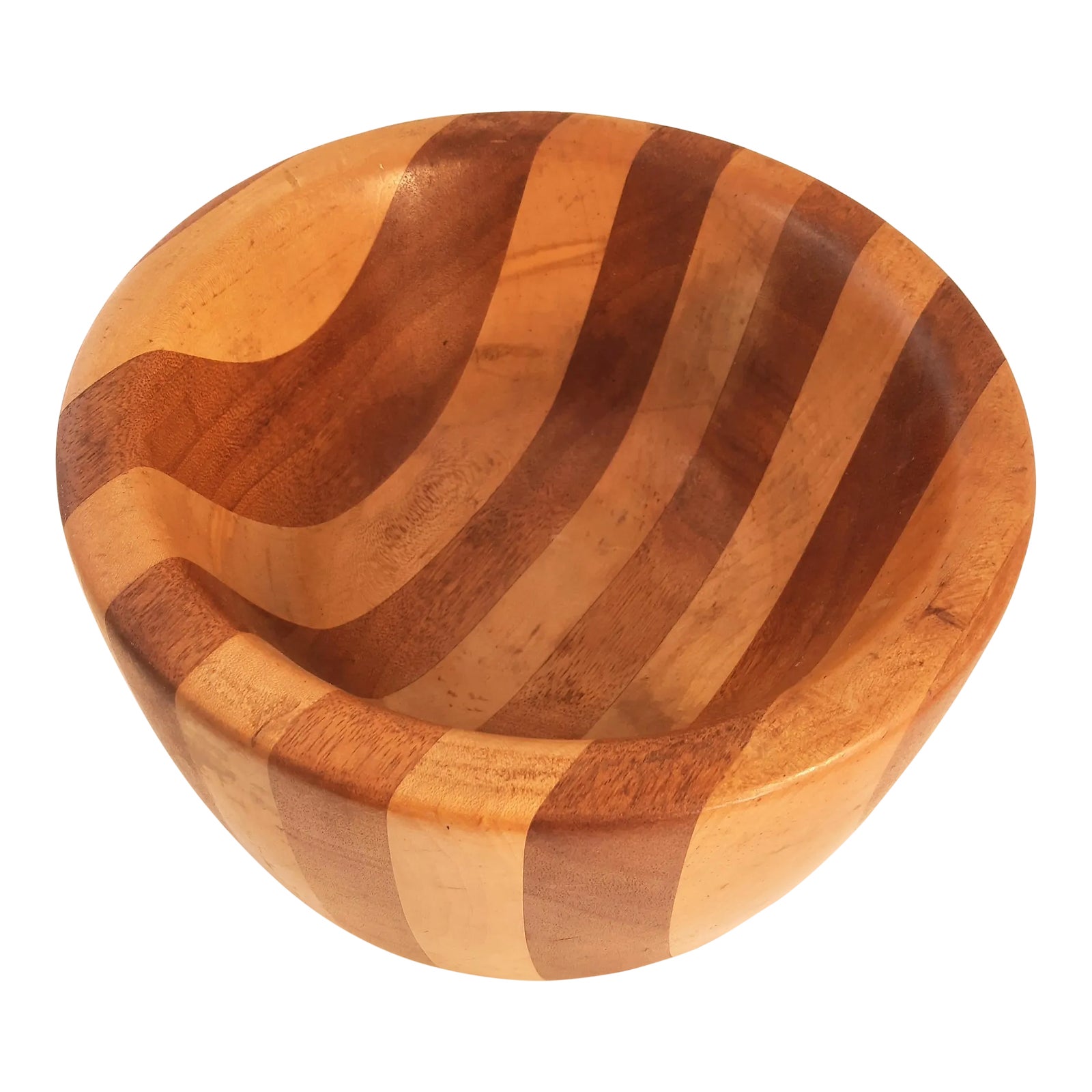 Vintage Danish Striped Salad Wood Bowl | Chairish