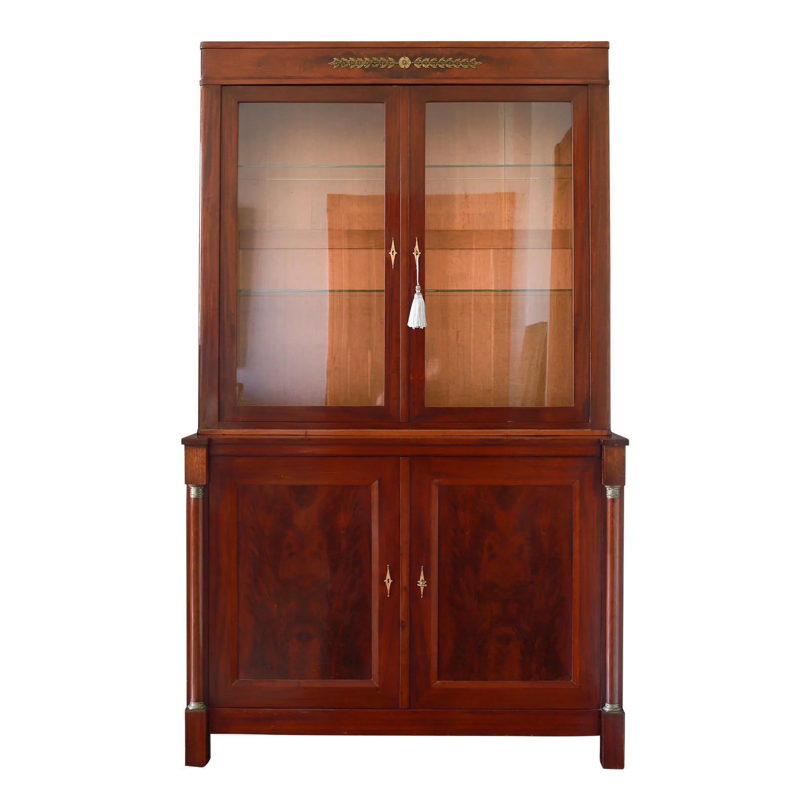 19th Century French Empire Walnut and Burlwood Display Cabinet, Library ...