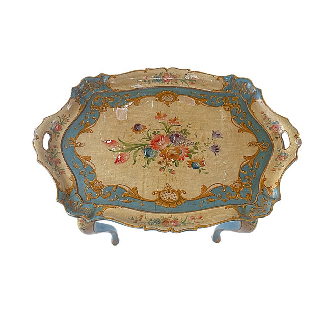 Early 20th Century Antique Venetian Hand Painted Tray Table | Chairish