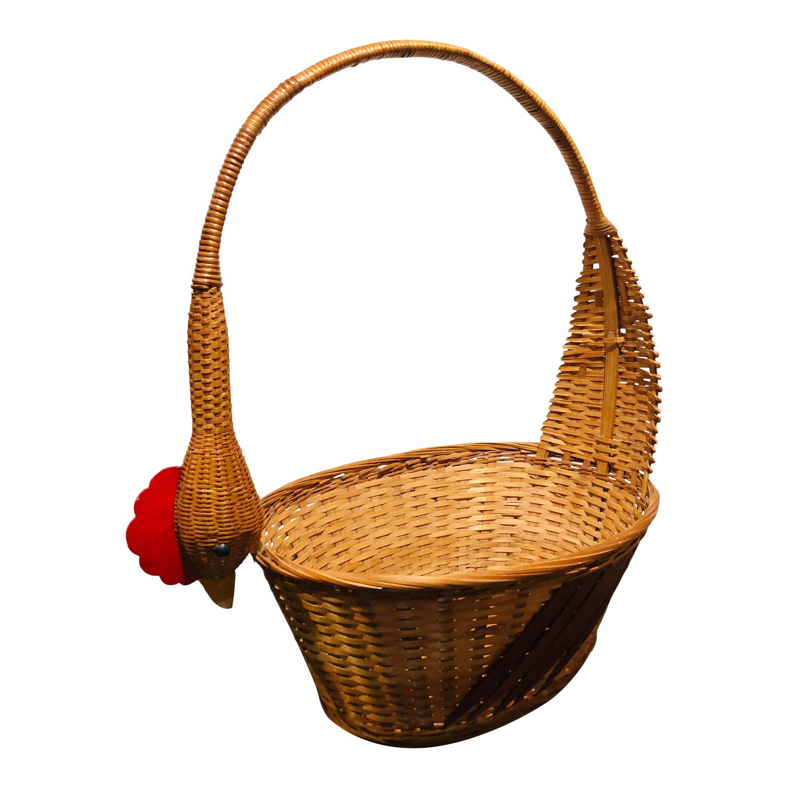 Large Mid Century Wicker Goose Basket | Chairish