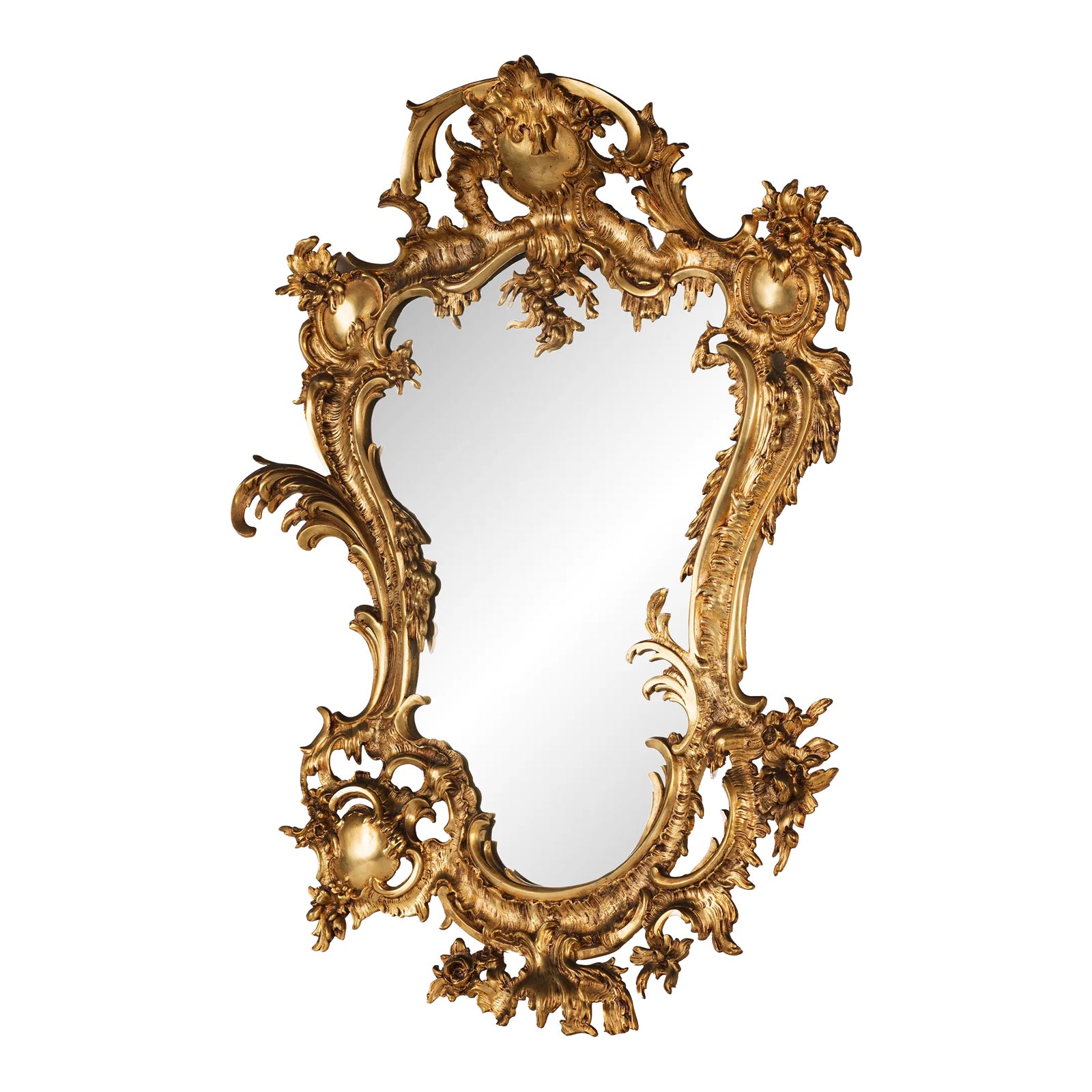 1940's French Rococo Gilded Mirror, Bronze Frame, Louis XV Style | Chairish