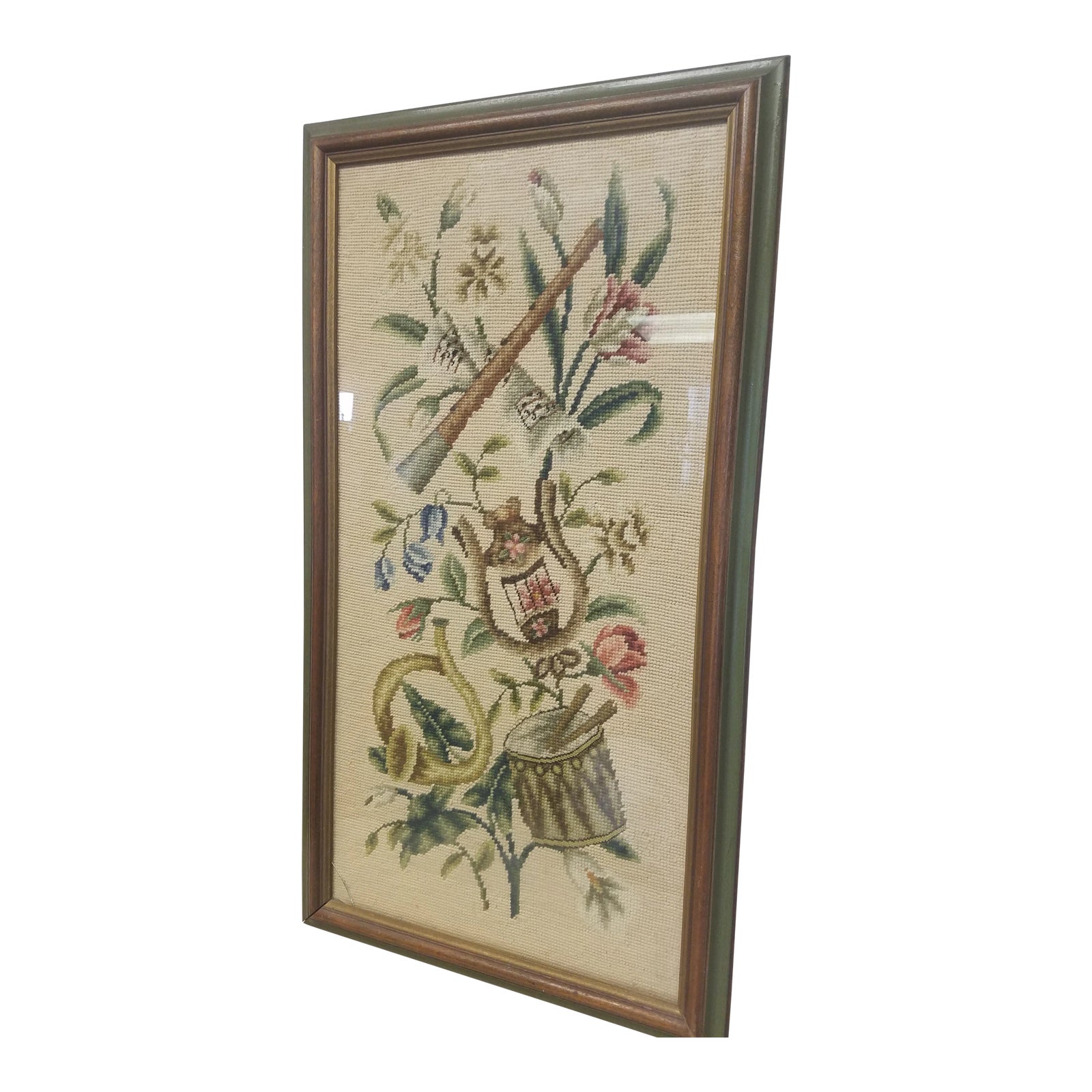 Mid 20th Century Vintage Framed Needlepoint | Chairish
