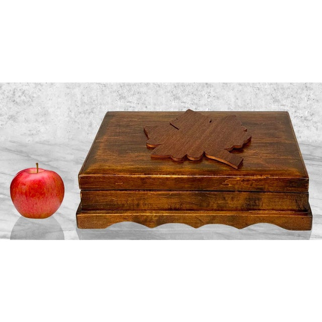 Vintage Traditional Farmhouse Walnut Maple Leaf Storage Box | Chairish