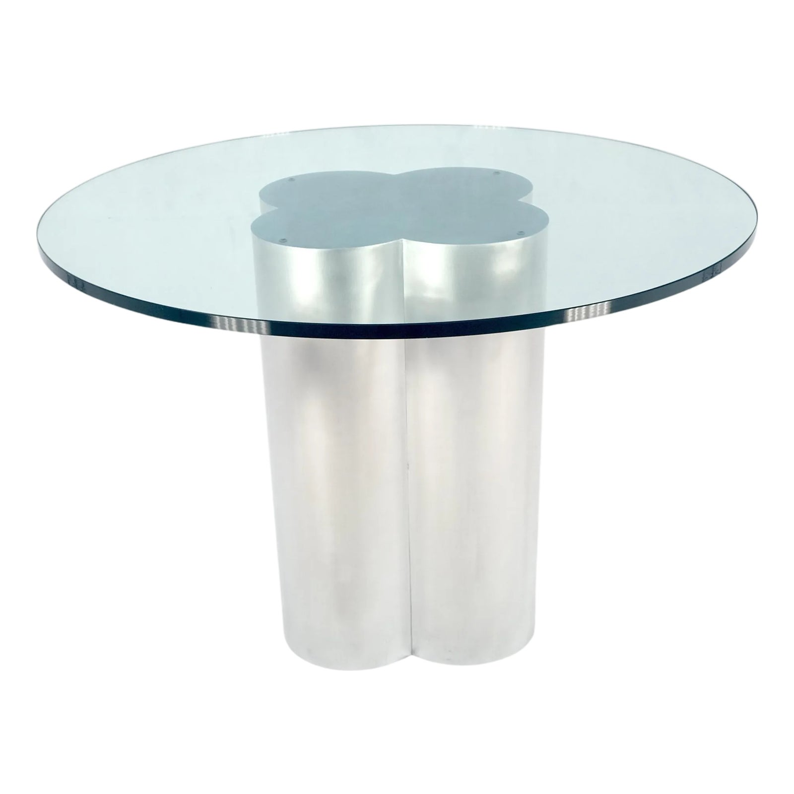 Clover Shape Fused Brushed Aluminum Cylinders Round Glass Top Dining ...