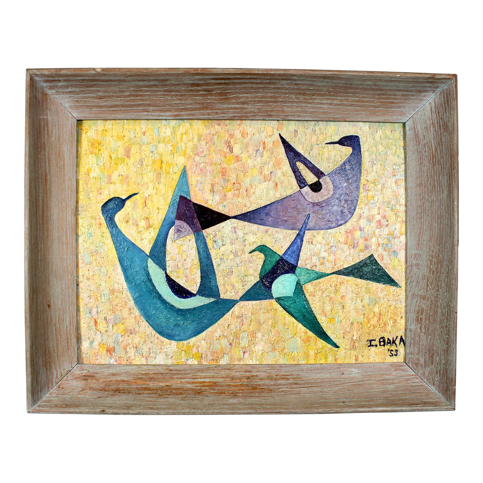 1955 Abstract Birds in Flight Painting by I Baka | Chairish