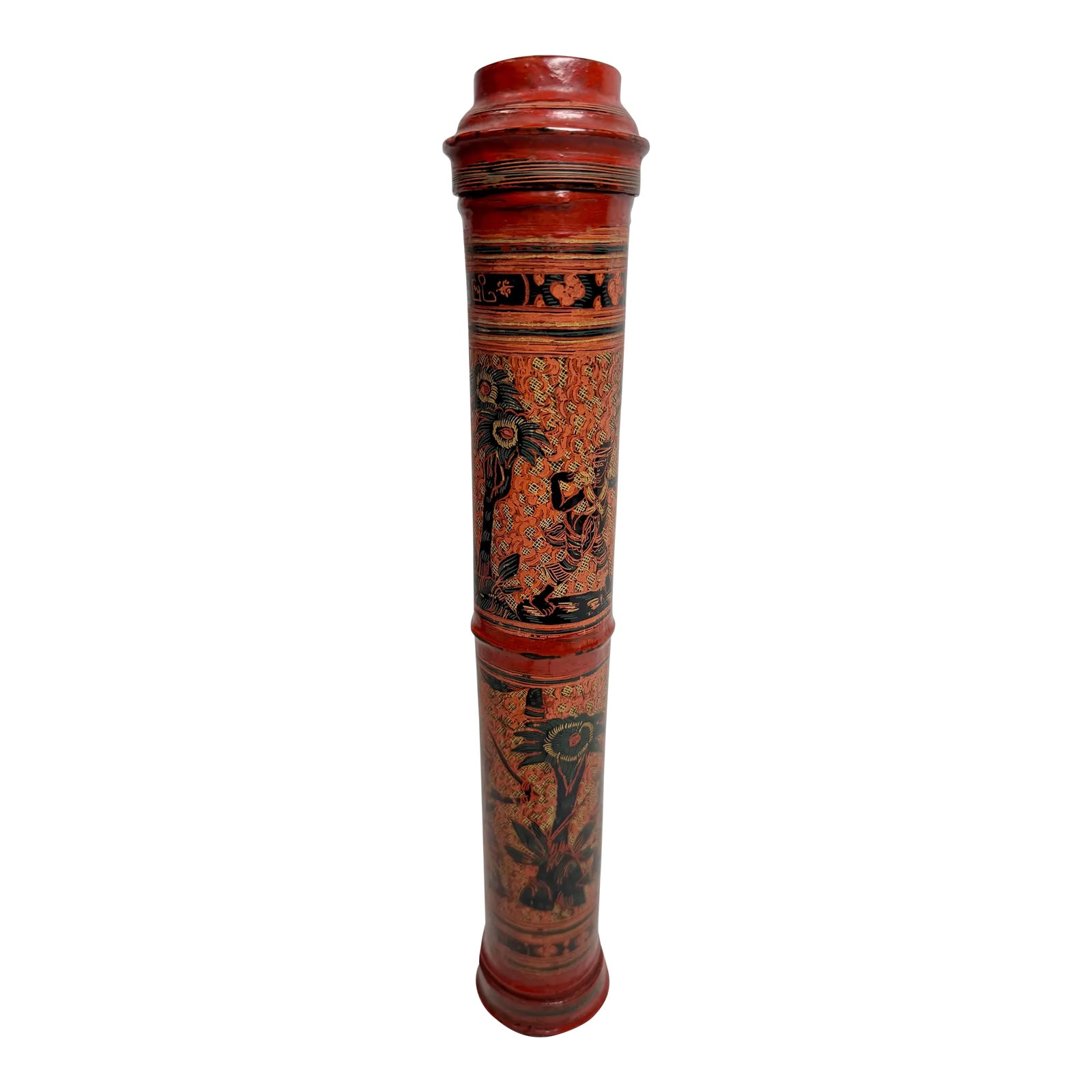 19th C Burmese Lacquered Bamboo Manuscript Tube W/ Inscription ...