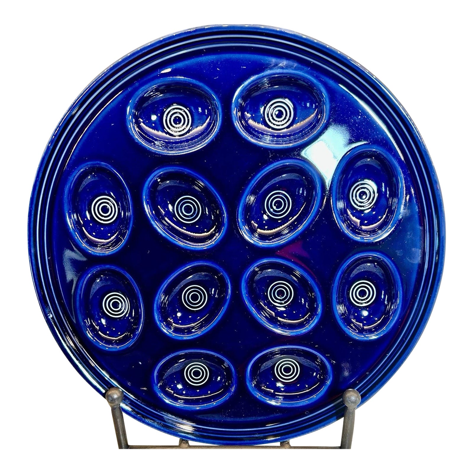 Vintage Fiestaware Cobalt Blue Egg Plate | Chairish