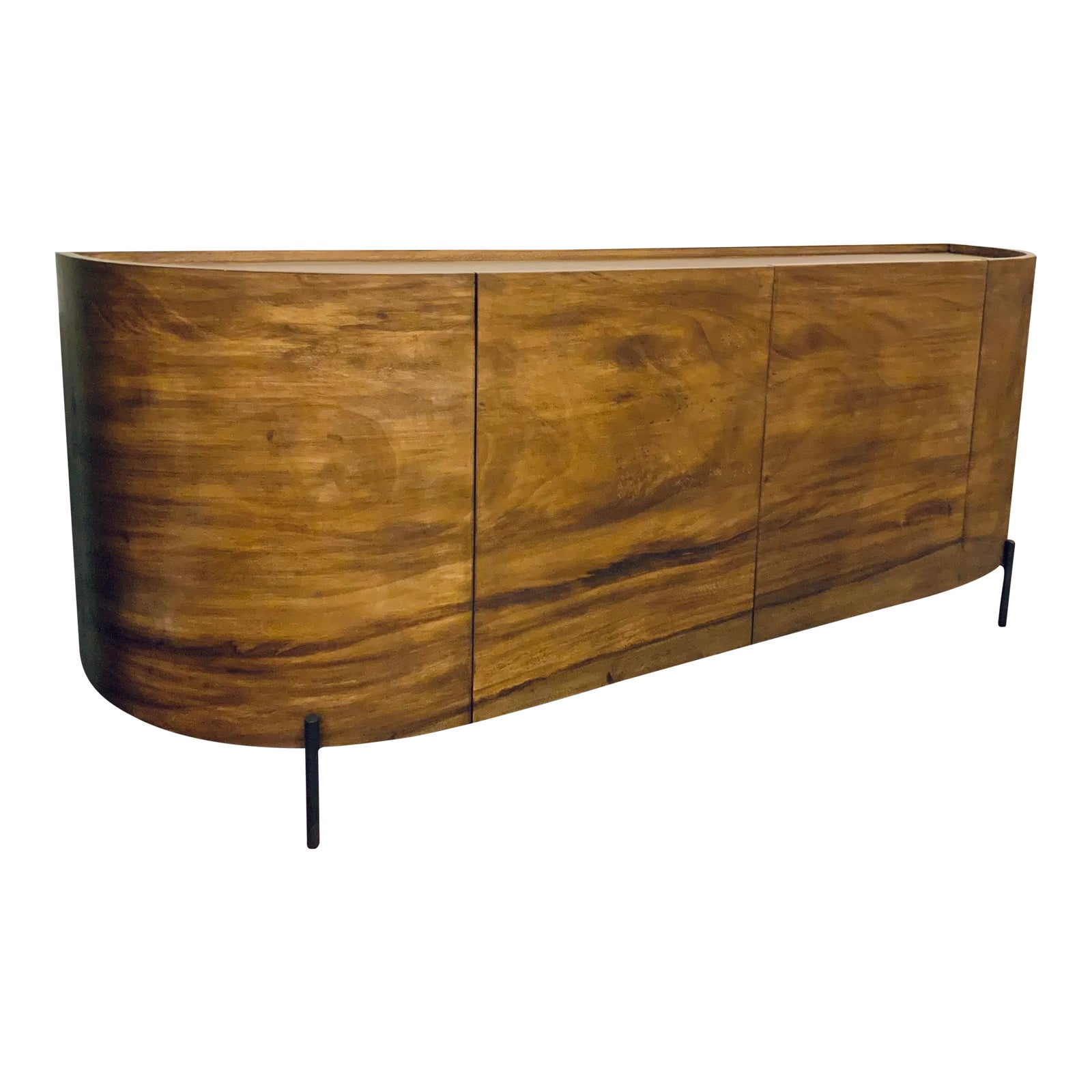 Modern Curved Walnut Finished Wood Sideboard | Chairish