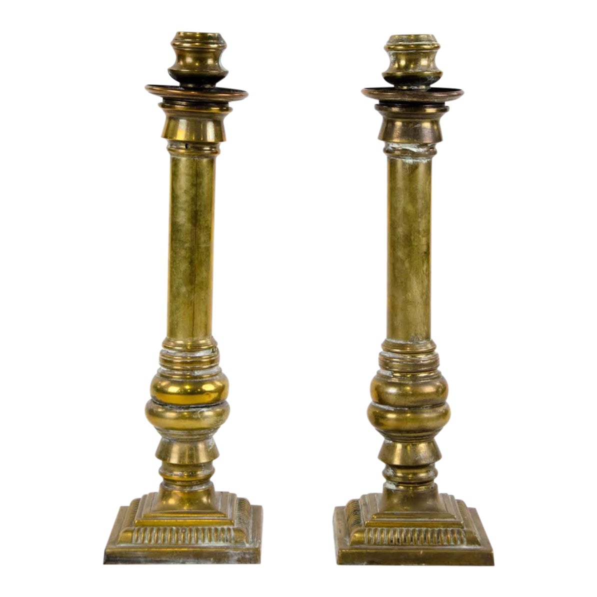 Antique Large Brass Candle Holders - a Pair | Chairish