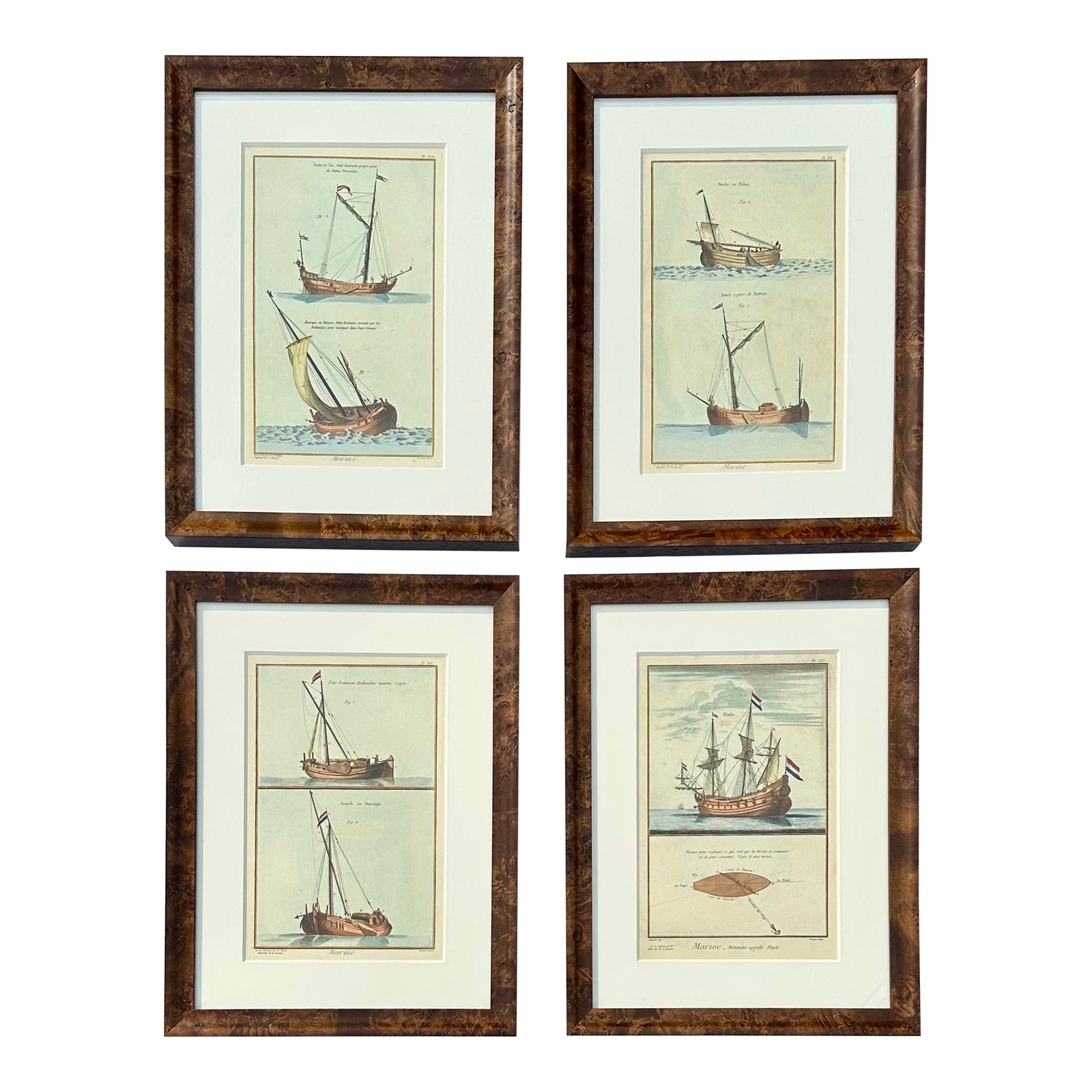 Mid 18th Century Set of Four Framed French Maritime Ship Engravings ...
