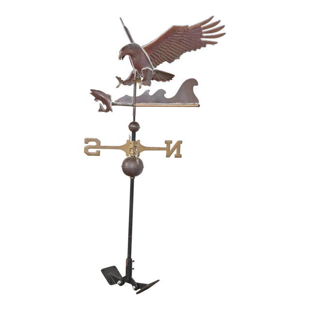 Vintage Eagle Hunting Fish Copper Weather Vane | Chairish