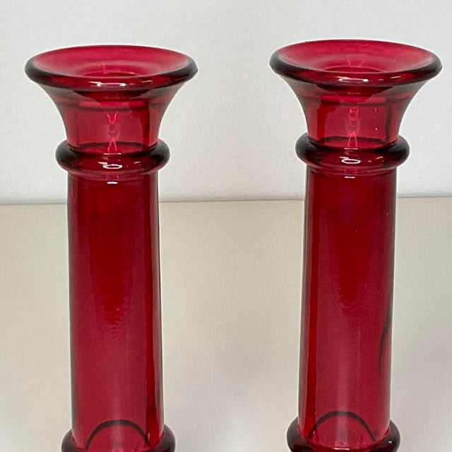 1930s Depression Era Pressed Ruby Red Glass Candle Holders - a Pair | Chairish