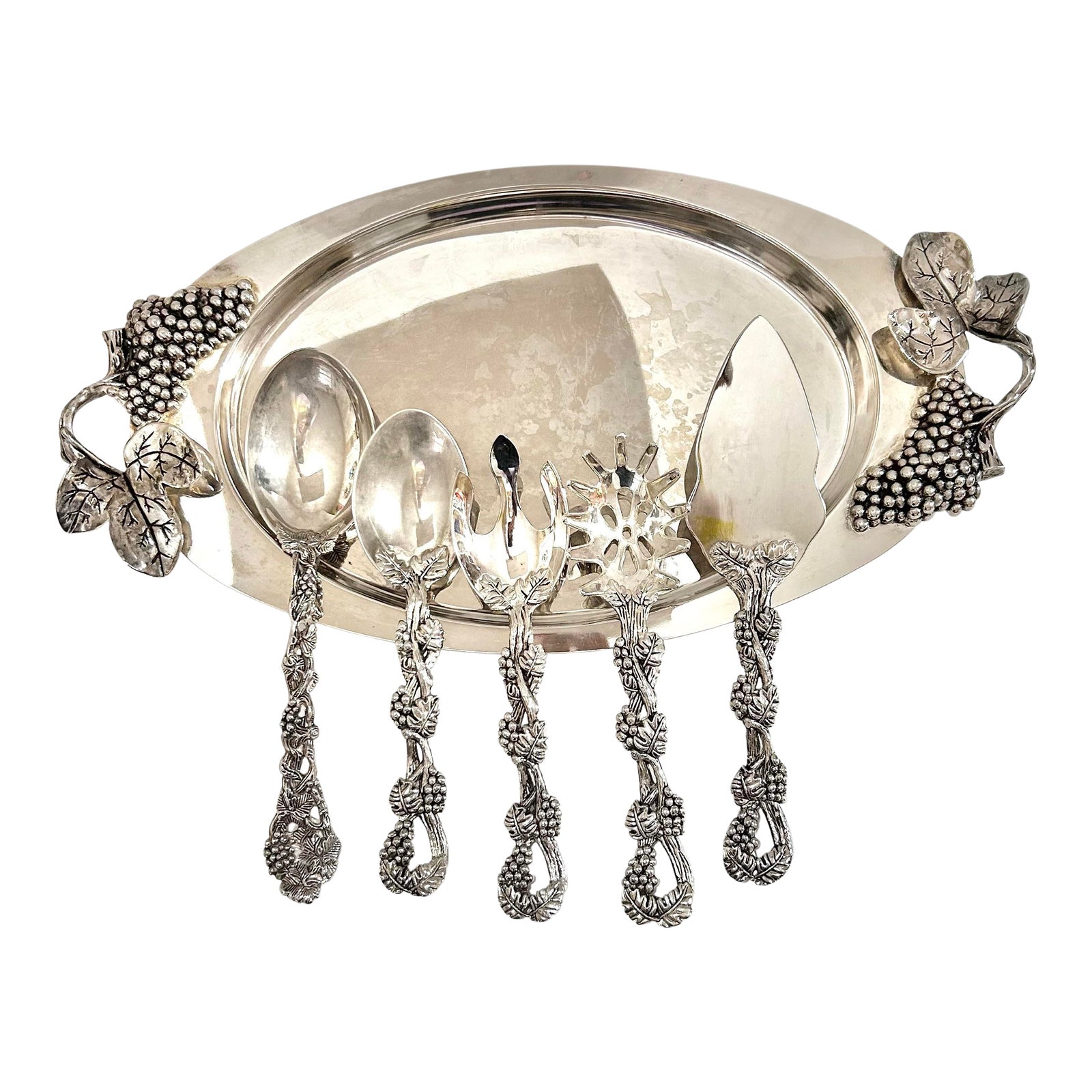 Godinger Grape Motif Silverplate Serving Tray With Matching Servers ...