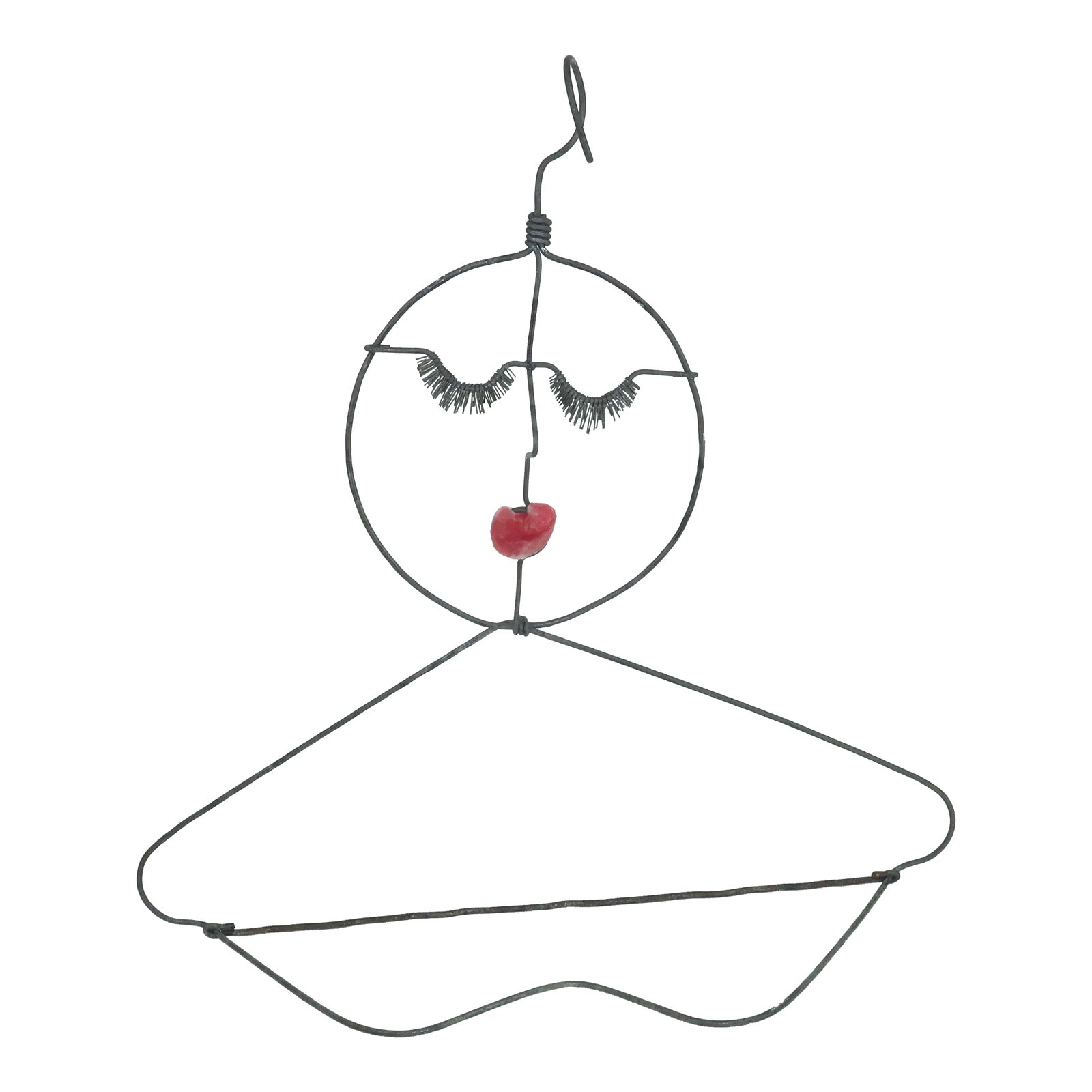 Artist Made Wire Lady Hanger With Wax Lips, 1980’s | Chairish
