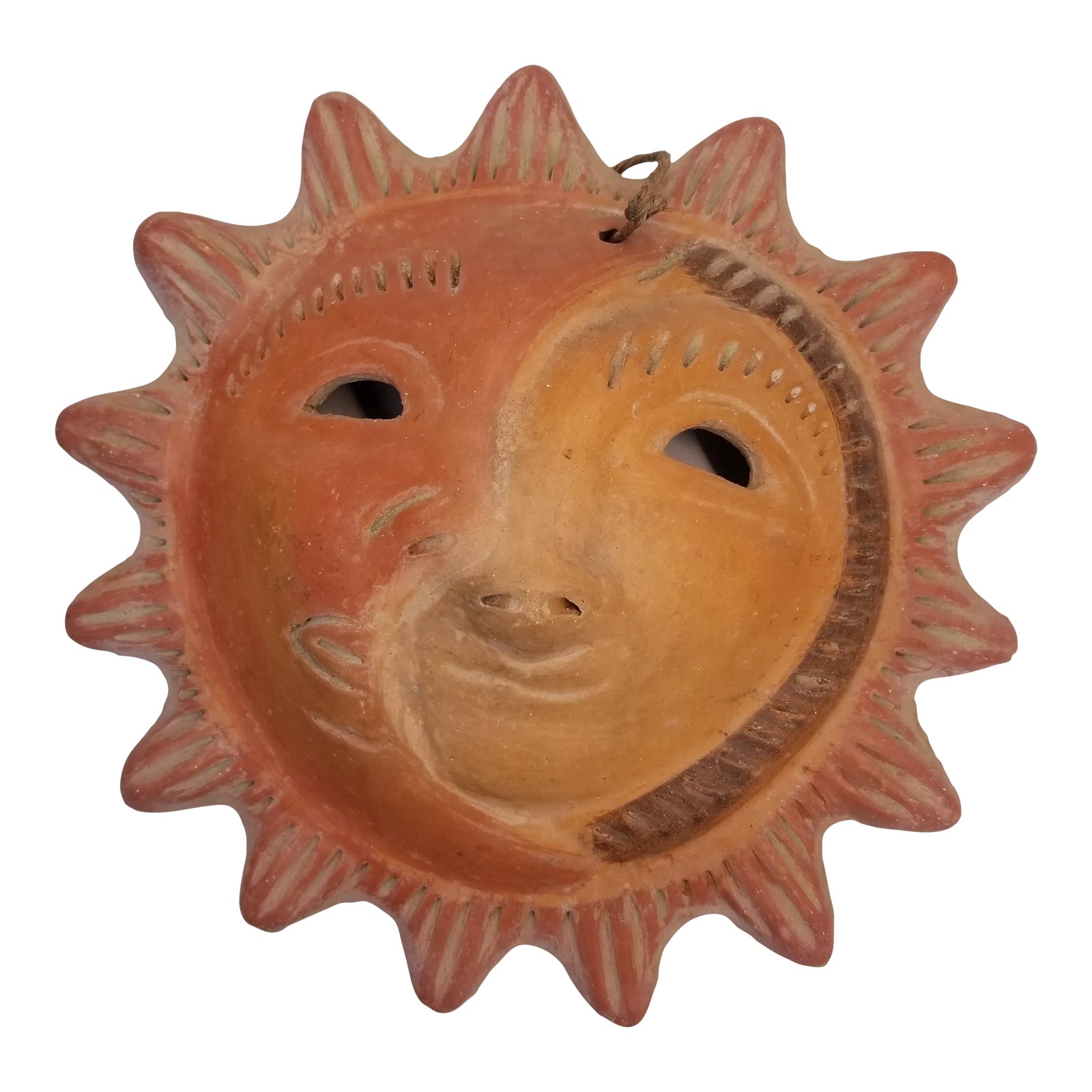 Vintage Sun & Moon Terra Cotta Hanging Plaque | Chairish