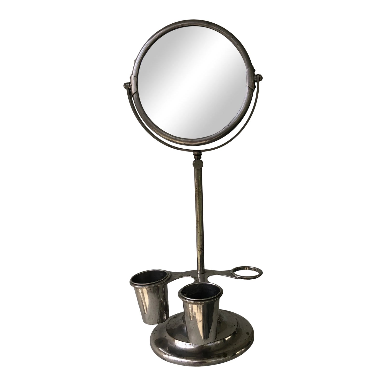 Antique 1900s Edwardian Adjustable Pewter Shaving Mirror | Chairish