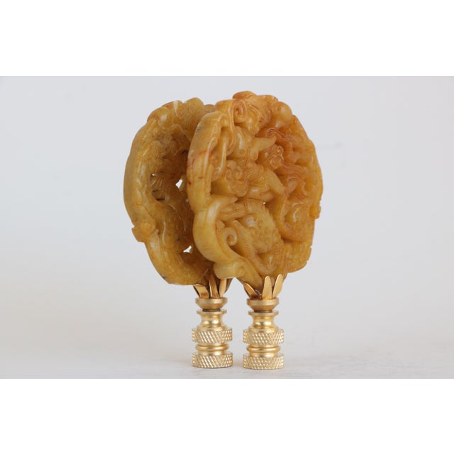 Chinese Goddess Carved Stone Lamp Finials - a Pair | Chairish
