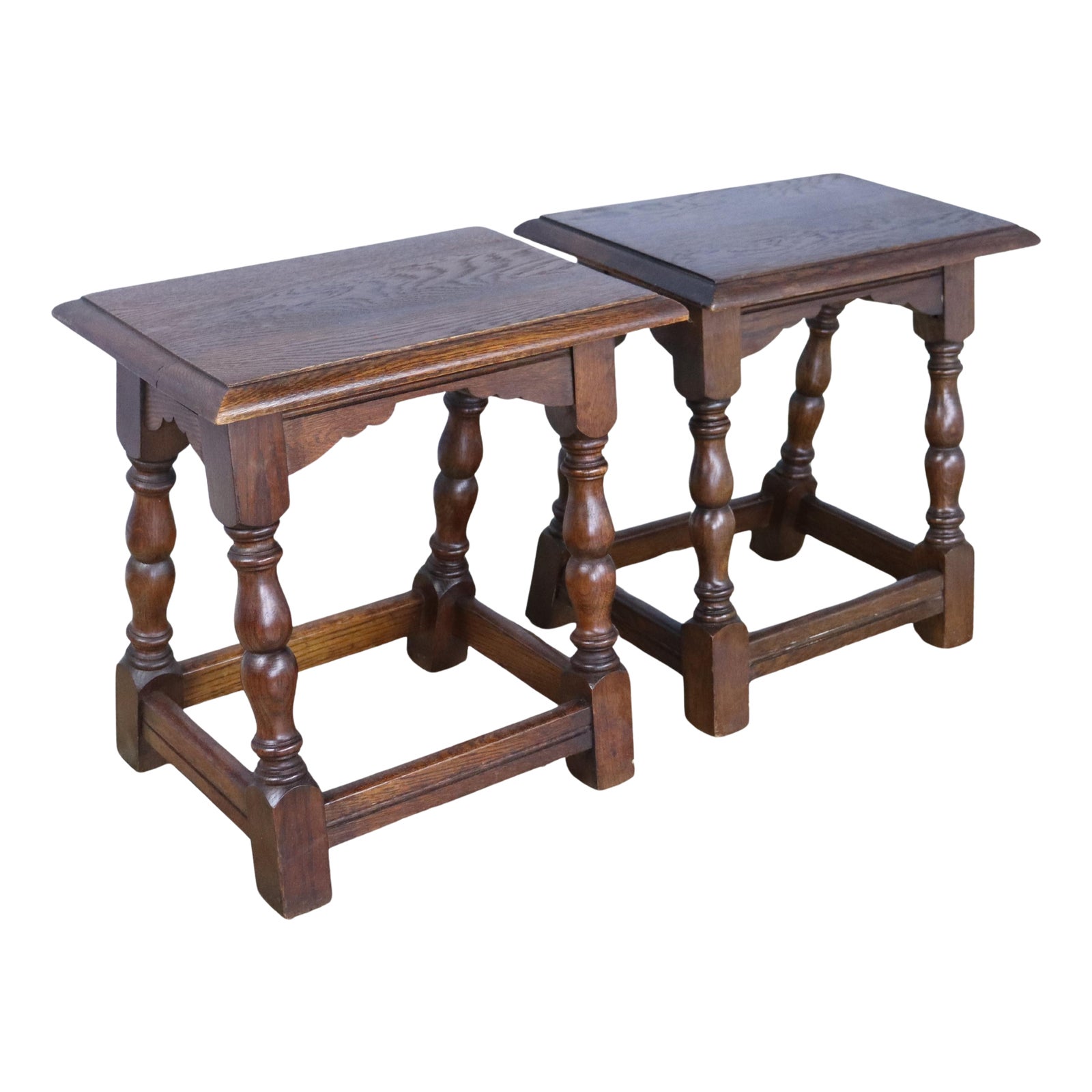 English Oak Joint Stools - A Pair | Chairish