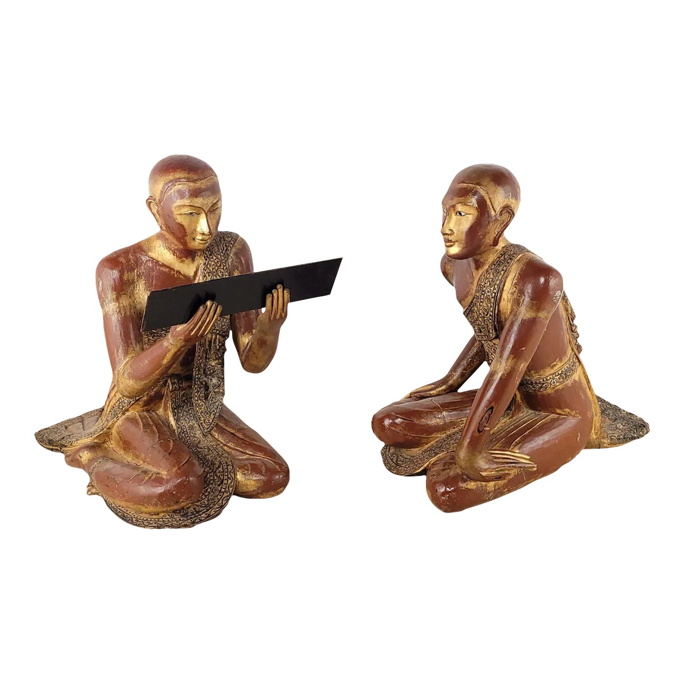Large Pair of Southeast Asian Lacquered and Gilt Monks, 20th Century ...