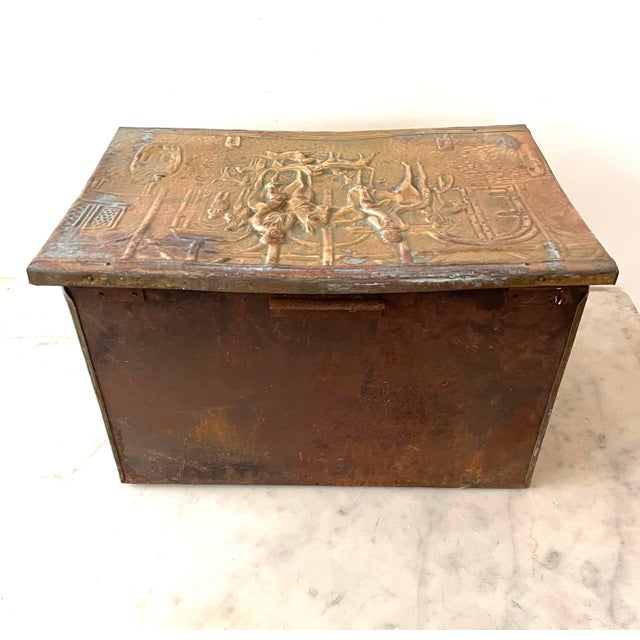 Antique 19th Century English Brass Box With Hunt Scene | Chairish