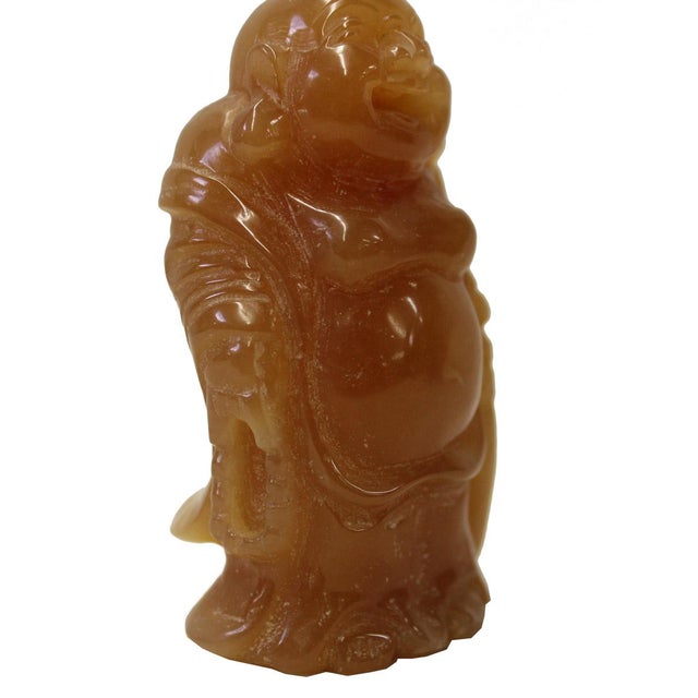 Chinese Golden Yellow Soap Stone Carved Small Happy Buddha Figure Art ...