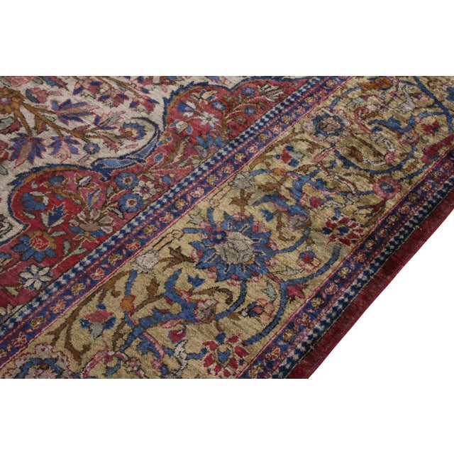 Hand-Knotted Antique Persian Kashan Rug in Red and Gold Floral ...