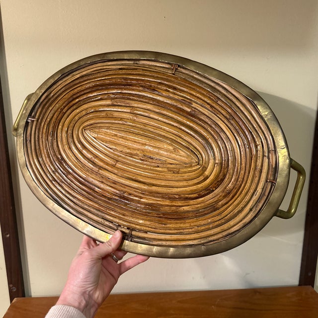 1970s Gabriella Crespi Style Split Reed and Brass Tray | Chairish