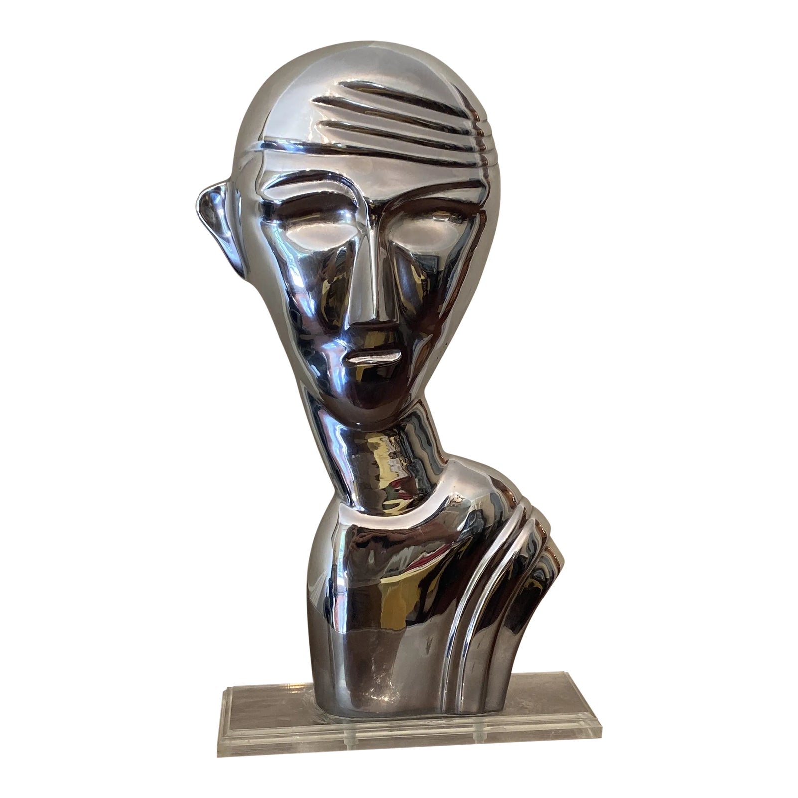 Vintage 1970s Chrome Bust on Lucite Base | Chairish