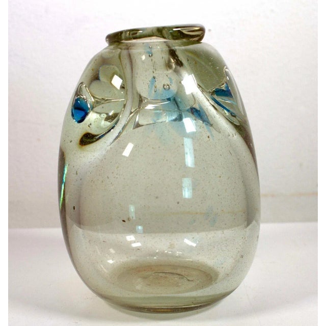 1970s Richard Ritter Modern Clear Glass with Blue Vessel Sculpture ...