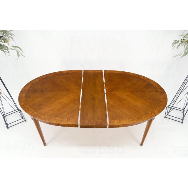 Mid-Century Modern Oval Banded Burl Wood Tapered Legs One Leaf Dining ...