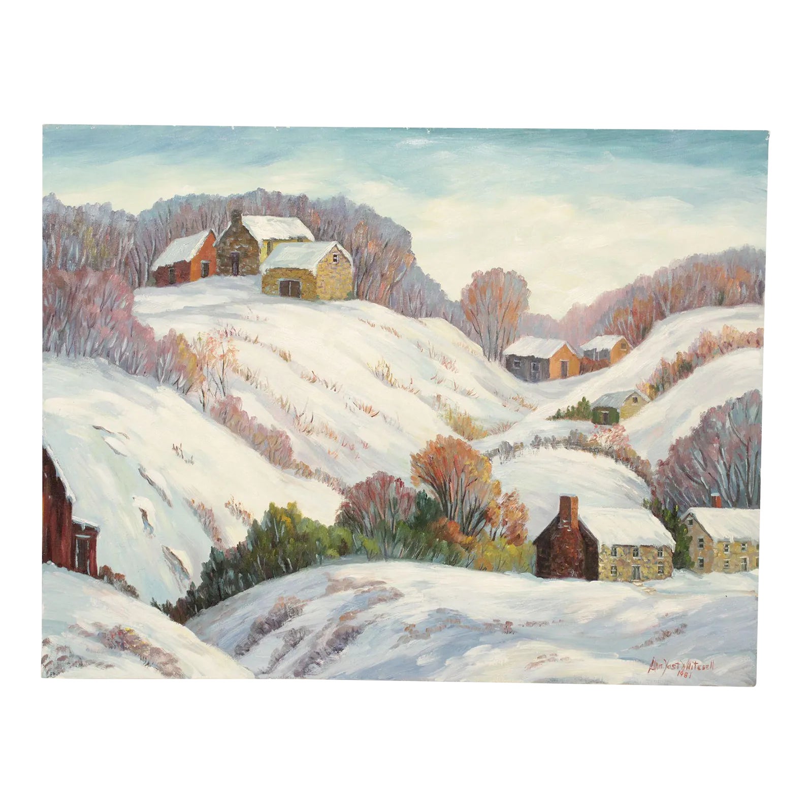 Ann Yost Whitesell 'Rolling Hills' Winter Landscape Original Oil ...
