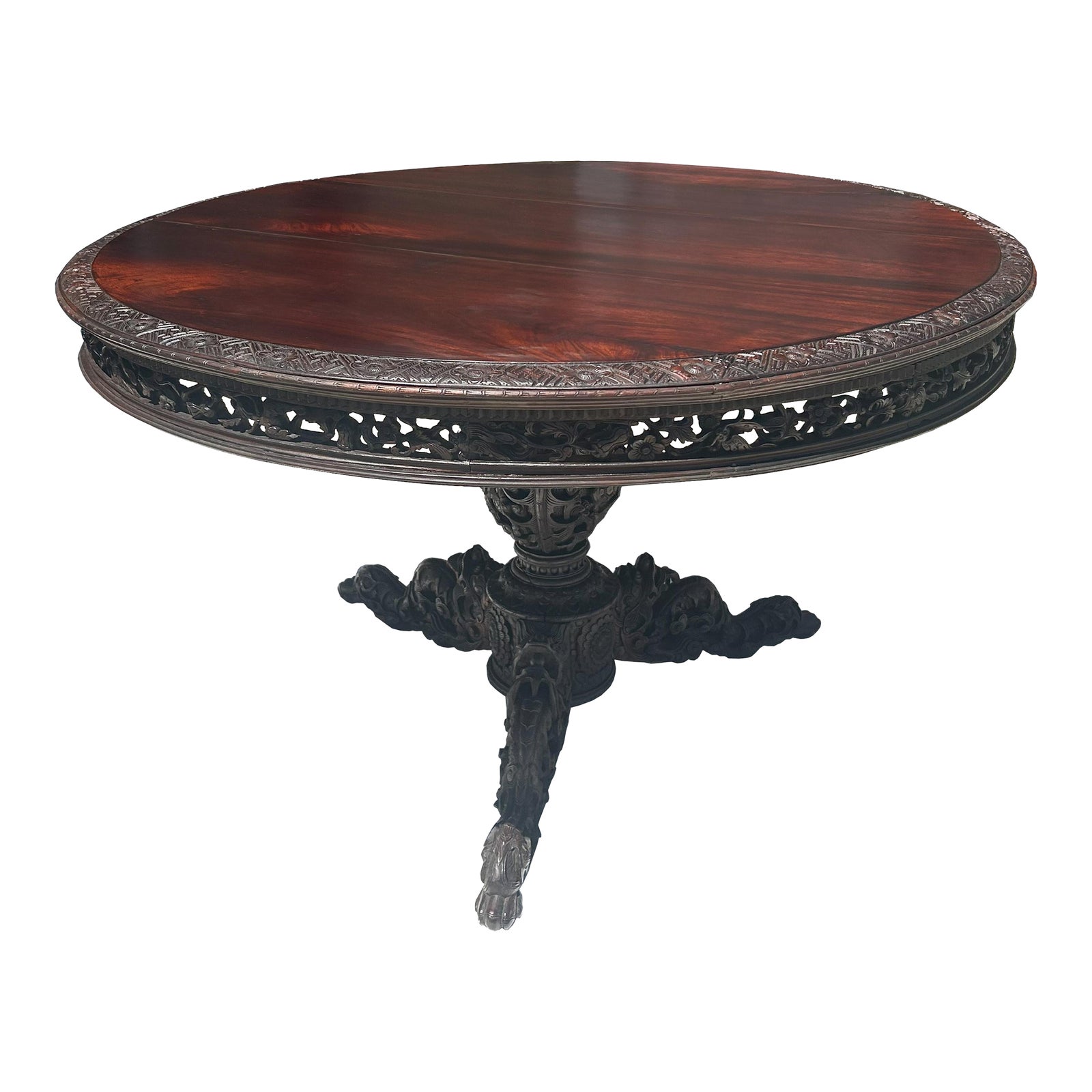 Vintage Chinese 51" Round Pedestal Table Phoenix Dragon Motif Tri-Leg ...
